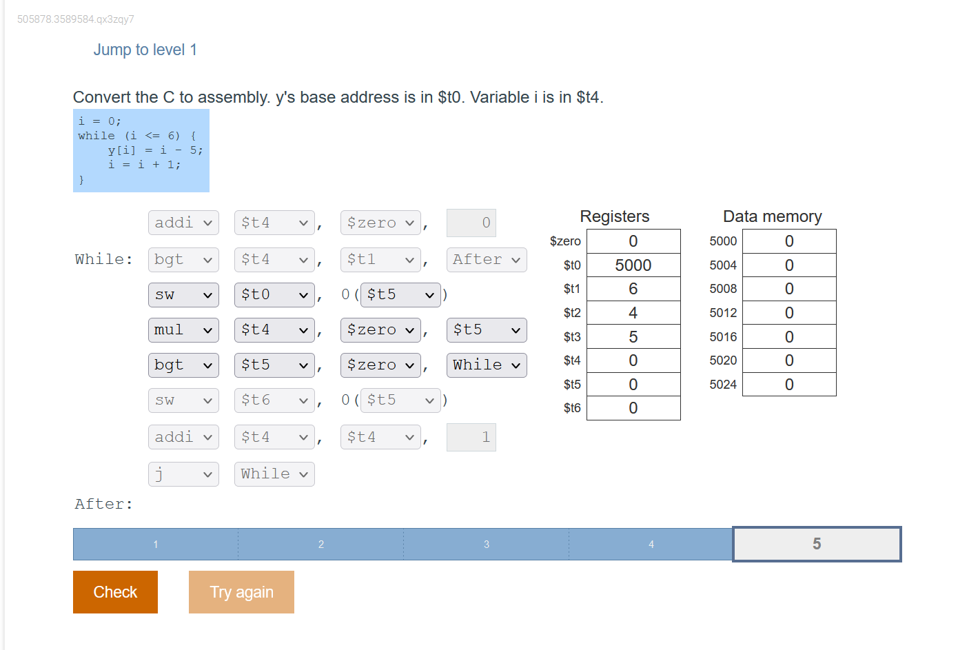 Solved Convert the C to assembly. y's base address is in | Chegg.com