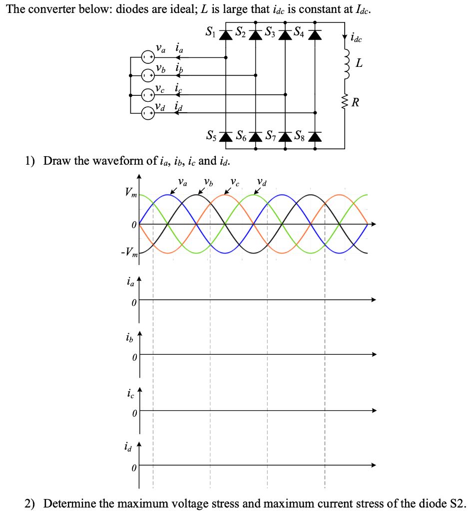 Solved The converter below: diodes are ideal; L is large | Chegg.com