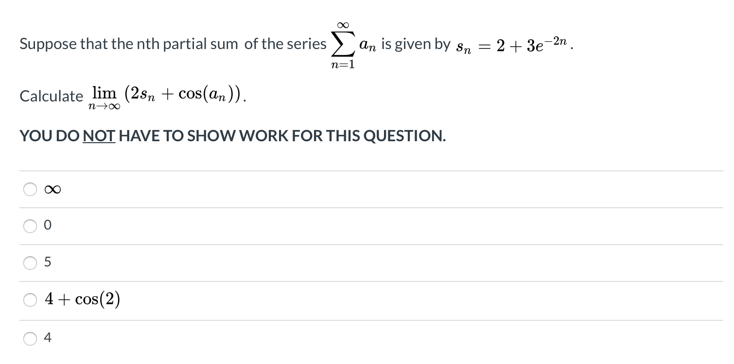 Solved Suppose that the nth partial sum of the series ) an | Chegg.com