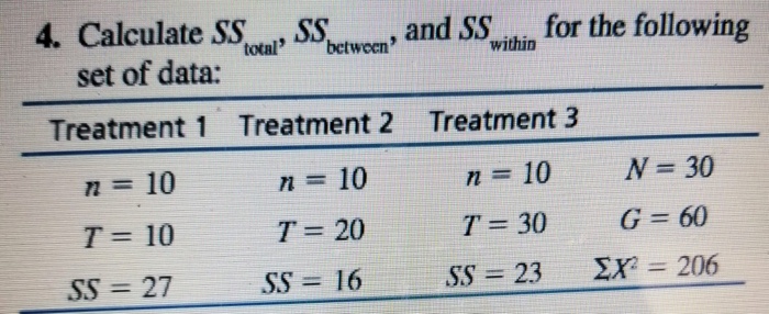 Solved 4. Calculate , and SS for the following within set of | Chegg.com