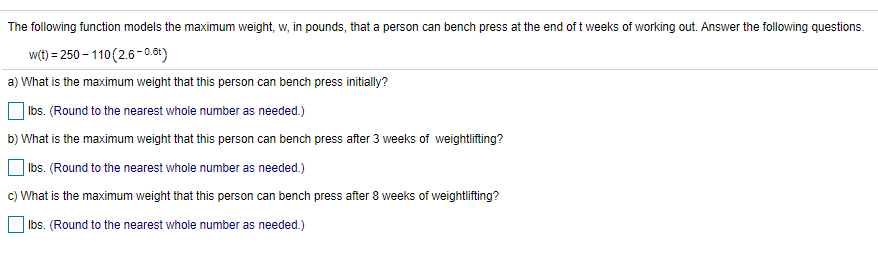 Solved The following function models the maximum weight, w, | Chegg.com