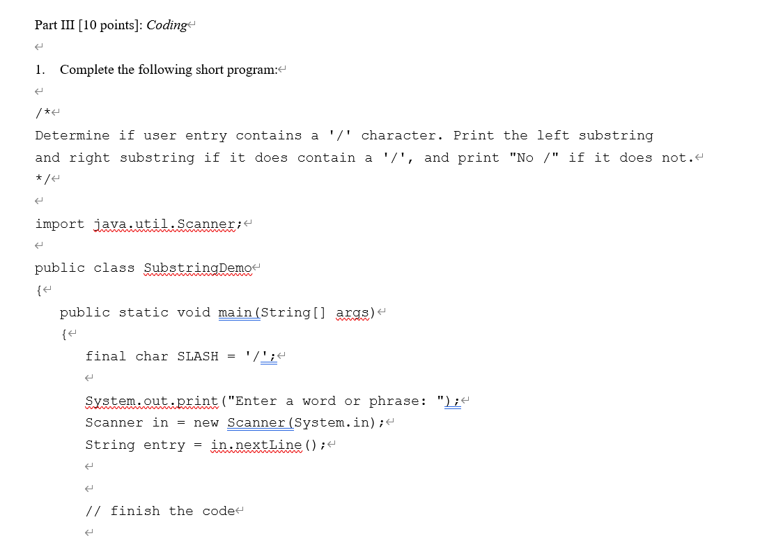 Solved Part III (10 points]: Coding 1 Complete the following | Chegg.com
