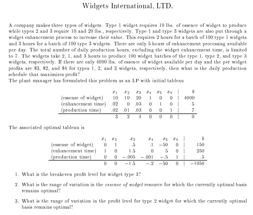 Widgets International, LTD. A company makes three | Chegg.com