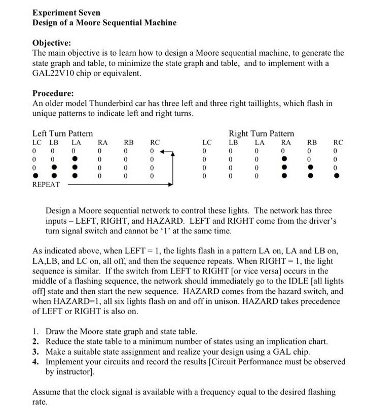 Experiment Seven Design of a Moore Sequential Machine | Chegg.com