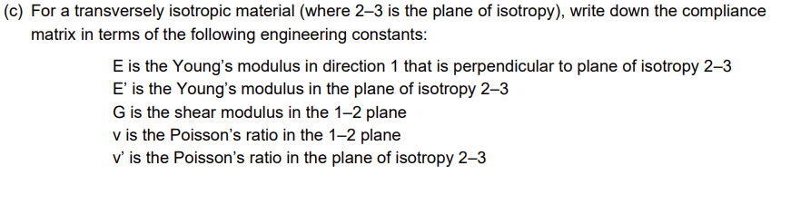 Solved (C) For a transversely isotropic material (where 2–3 | Chegg.com