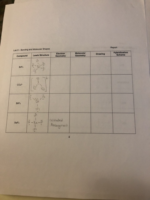Solved Report Lab 9 - Bonding and Molecular Shapes | Chegg.com
