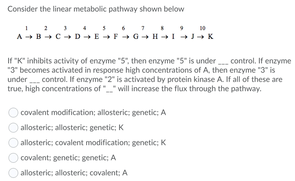 Solved Consider the linear metabolic pathway shown below 1 2 | Chegg.com