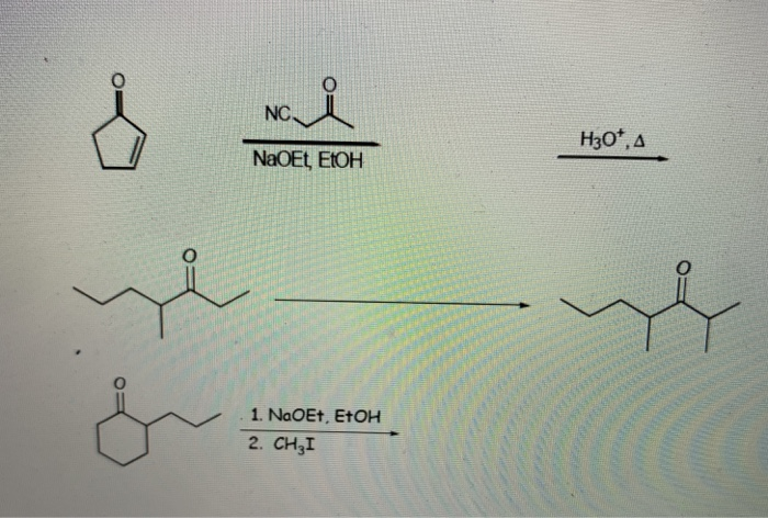 Solved NC H3O+, Δ NaOEt EtOH 1. NaOEt, EtOH 2. CH3I | Chegg.com