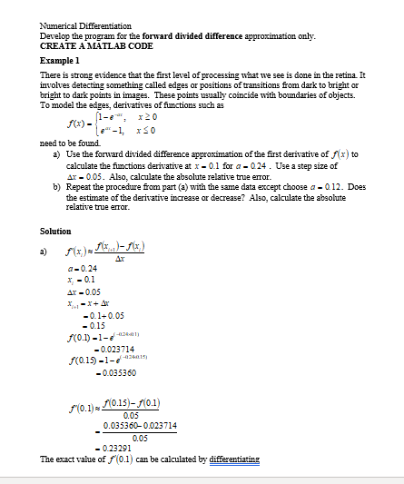 Numerical Differentiation Develop the program for the | Chegg.com