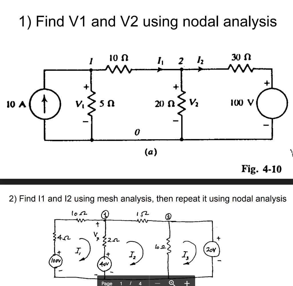 Solved 1) Find V1 and V2 using nodal analysis 1 10 0 2 0 0 + | Chegg.com