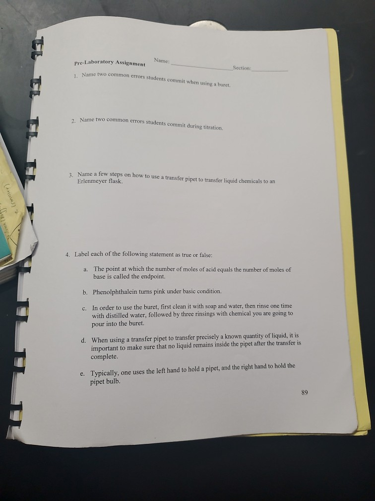 Solved Pre-Laboratory Assignment Name: Section: Name two | Chegg.com