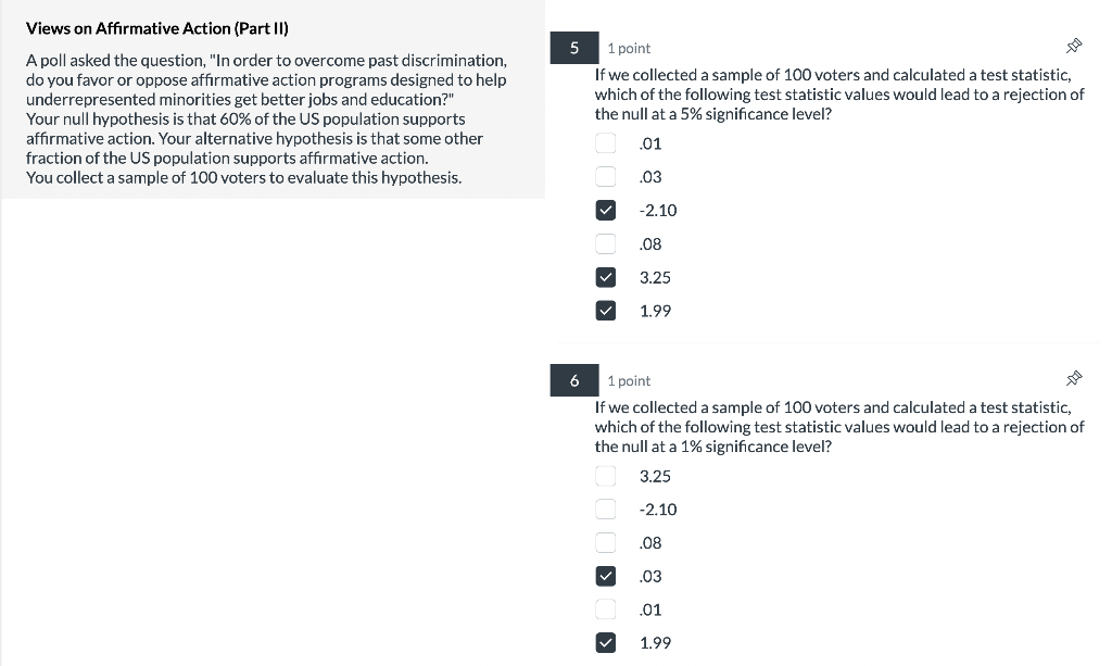Solved Views on Affirmative Action (Part II) 5 point A poll | Chegg.com