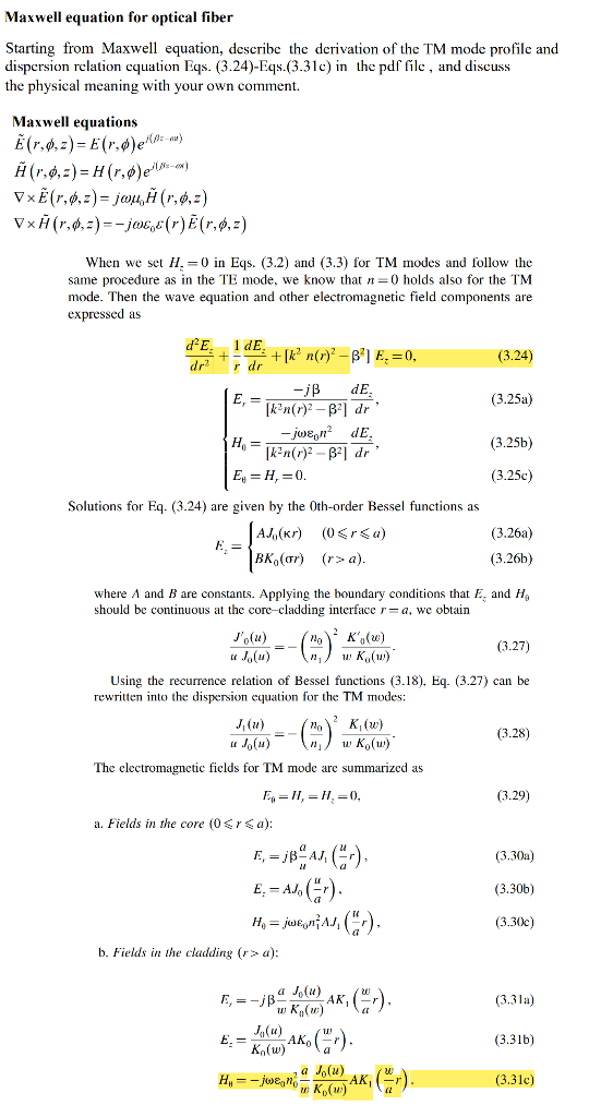 Solved Maxwell equation for optical fiber Starting from | Chegg.com