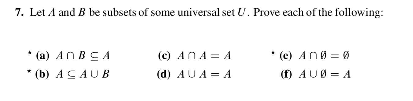 Solved 7. Let A and B be subsets of some universal set U. | Chegg.com