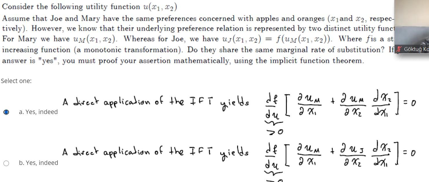 Consider the following utility function u(x1, x2) | Chegg.com
