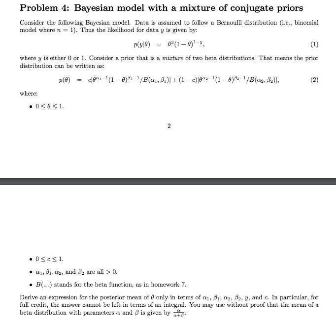 Solved Problem 4: Bayesian model with a mixture of conjugate | Chegg.com