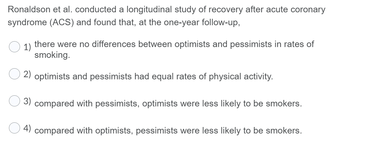 Solved Ronaldson et al. conducted a longitudinal study of | Chegg.com