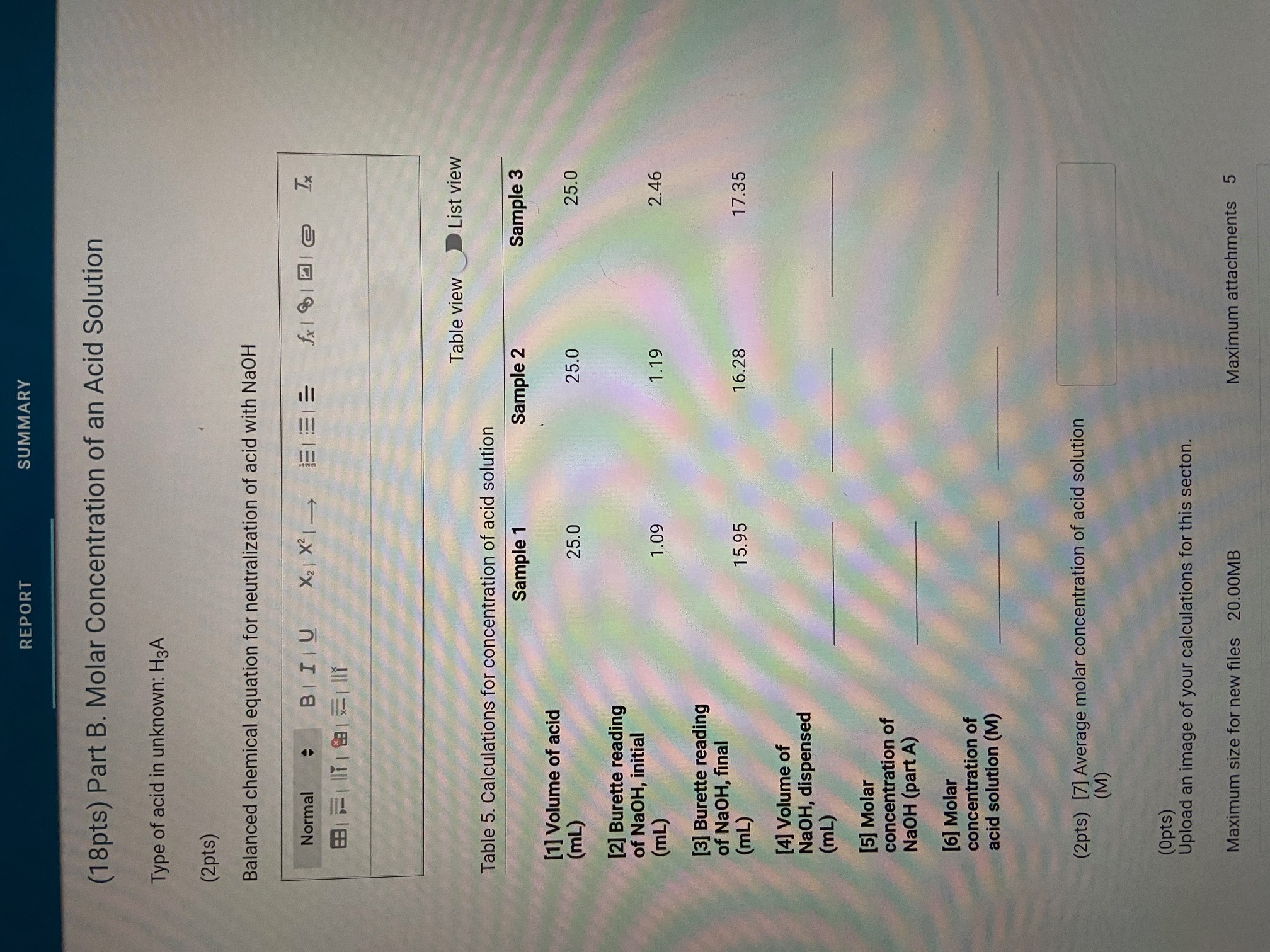 Solved Data And Report Submission - Volumetric Analysis | Chegg.com