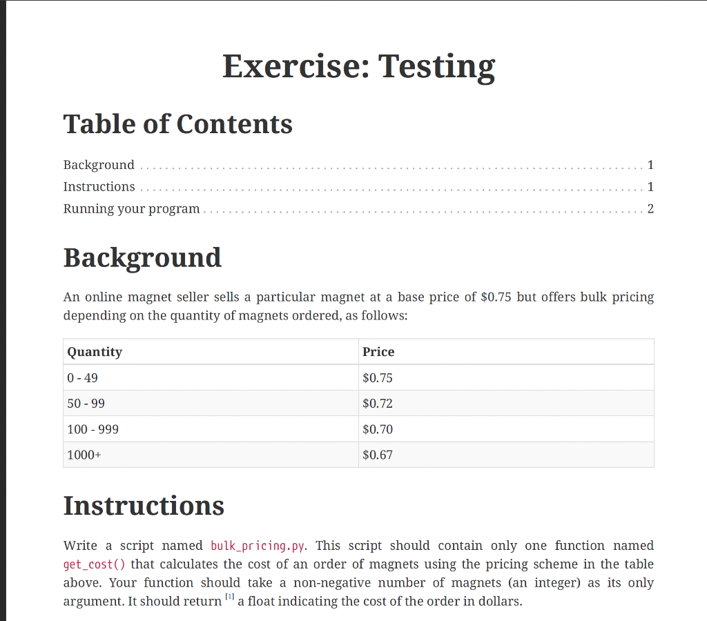 Solved Exercise: Testing Table of Contents 1 Background | Chegg.com