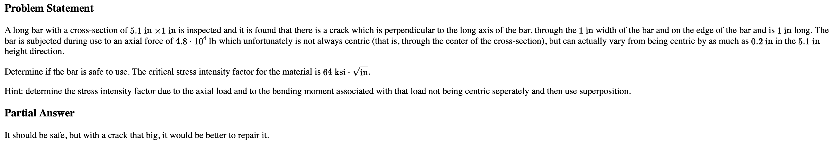 Solved neight direction. Determine if the bar is safe to | Chegg.com