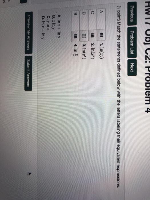 Solved Previous Problem List Next (1 point) Match the | Chegg.com