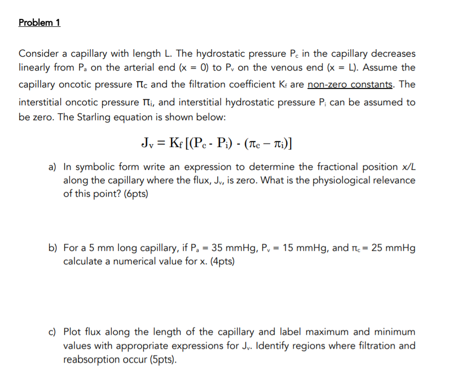 Solved Problem 1 Consider a capillary with length L. The | Chegg.com