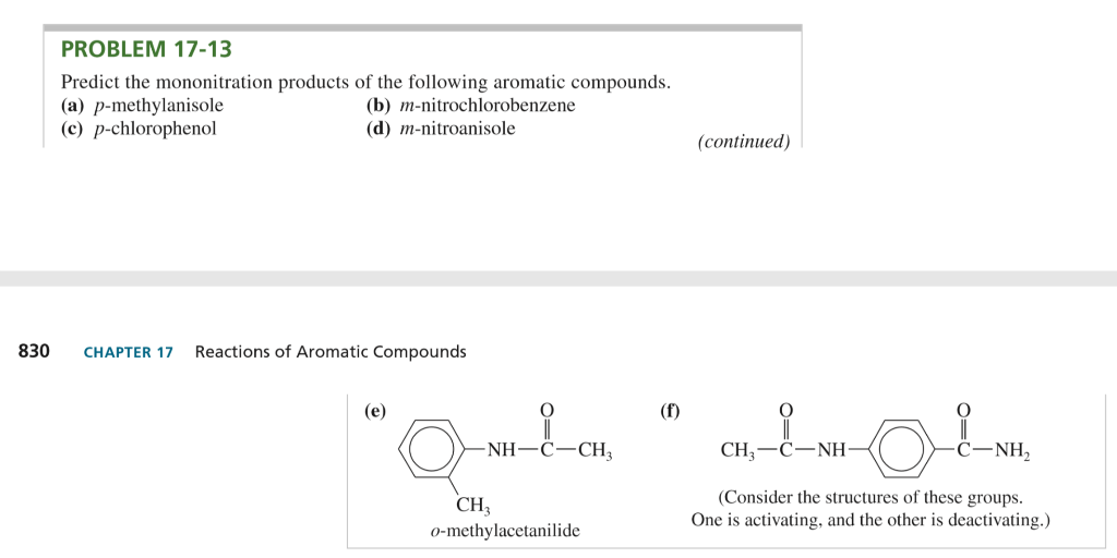 Solved PROBLEM 17-13 Predict the mononitration products of | Chegg.com