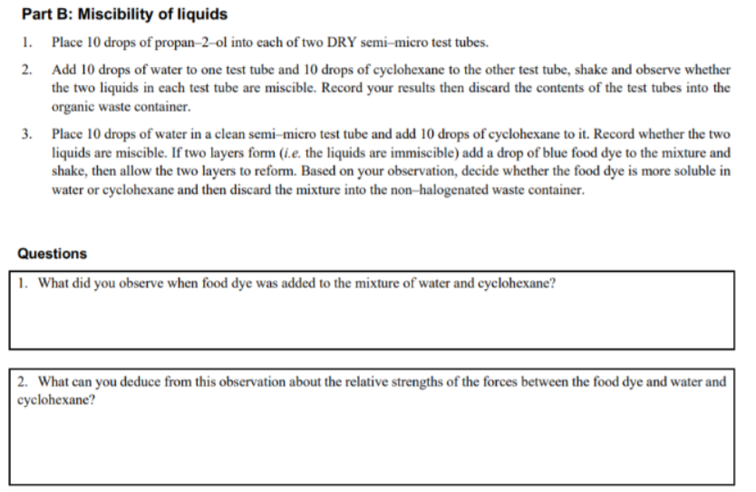 Solved Part B: Miscibility of liquids 1. Place 10 drops of | Chegg.com