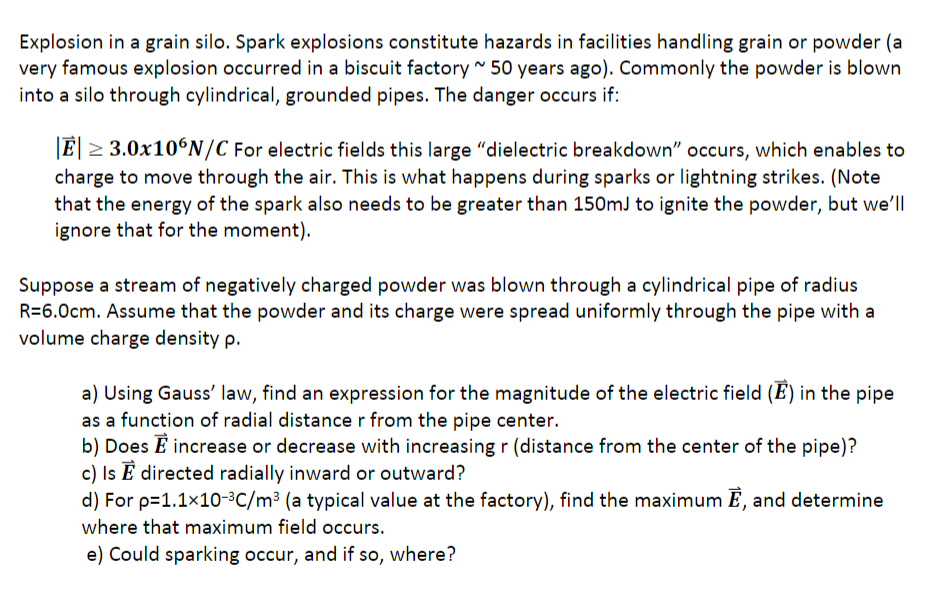 Solved Explosion in a grain silo. Spark explosions | Chegg.com