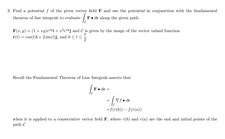 Solved 3. Find a potential f of the given vector field F and | Chegg.com