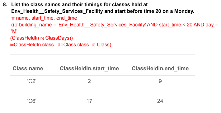 List the class names and their timings for classes | Chegg.com