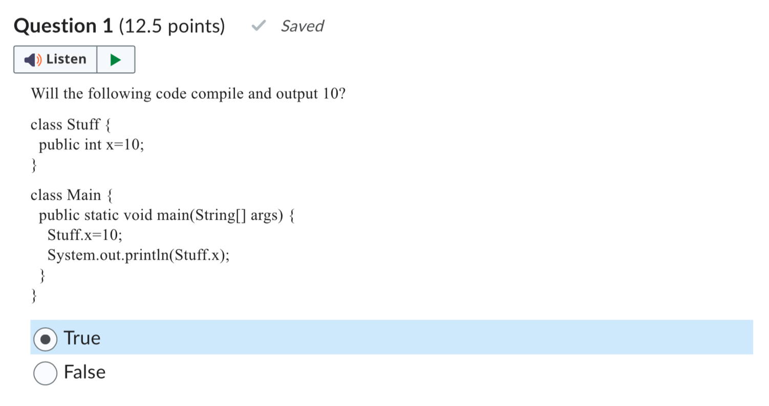 Solved Question 1 (12.5 ﻿points)Will the following code | Chegg.com