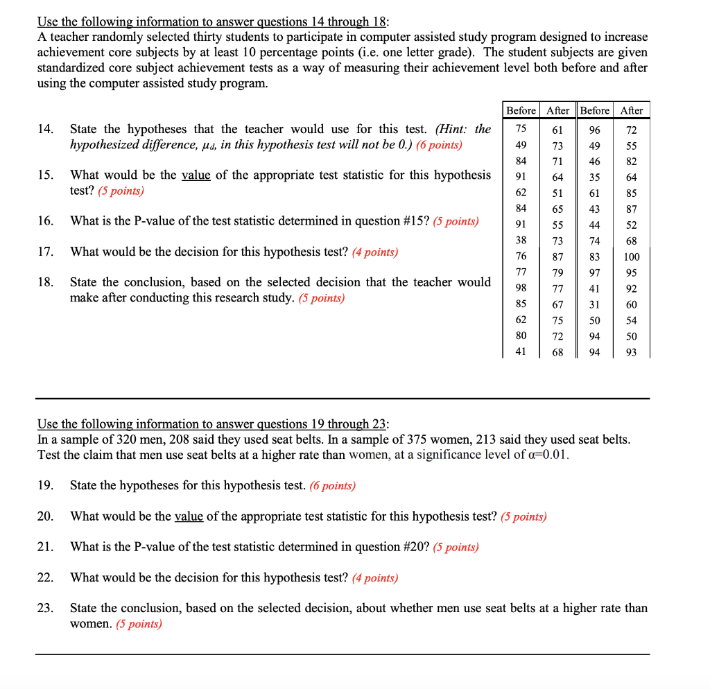 Solved Use the following information to answer questions 14 | Chegg.com