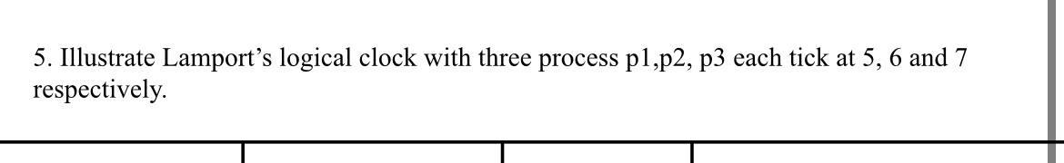 Solved 5. Illustrate Lamport's logical clock with three | Chegg.com