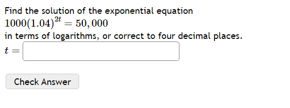 Solved Find the solution of the exponential equation | Chegg.com