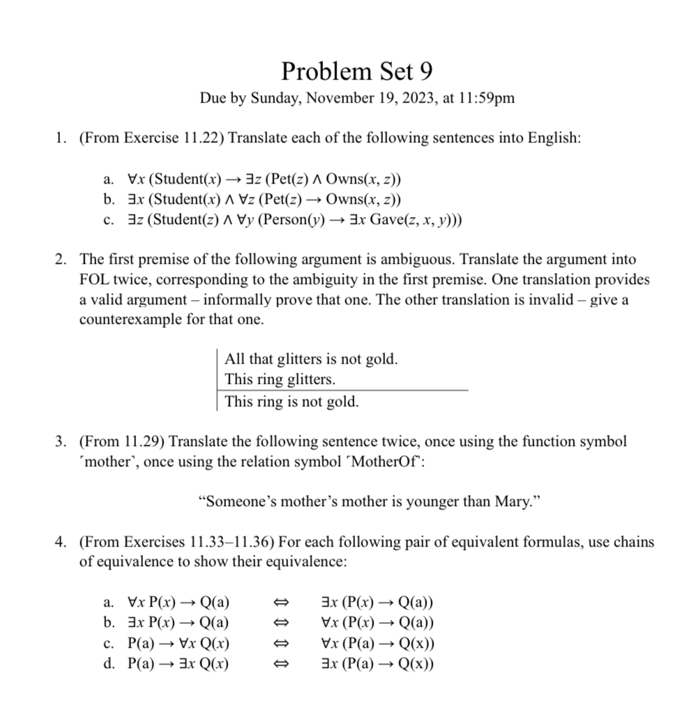 Problem Set 9 Due by Sunday, November 19, 2023, at | Chegg.com