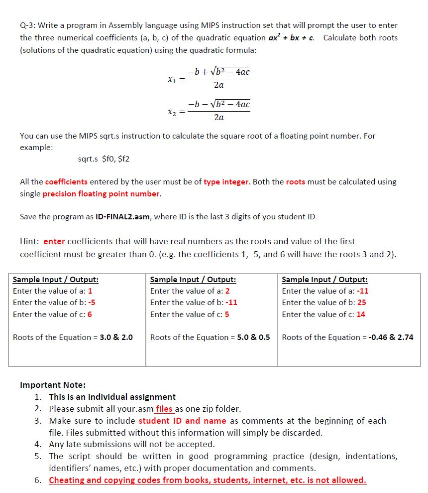 Q-3: Write a program in Assembly language using MIPS | Chegg.com