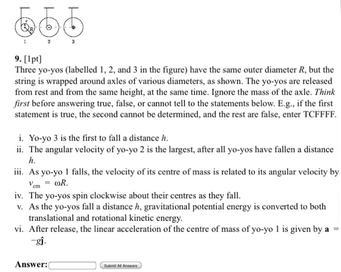 Solved 卤66 9. [lpt Three yo-yos (labelled 1, 2, and 3 in the | Chegg.com
