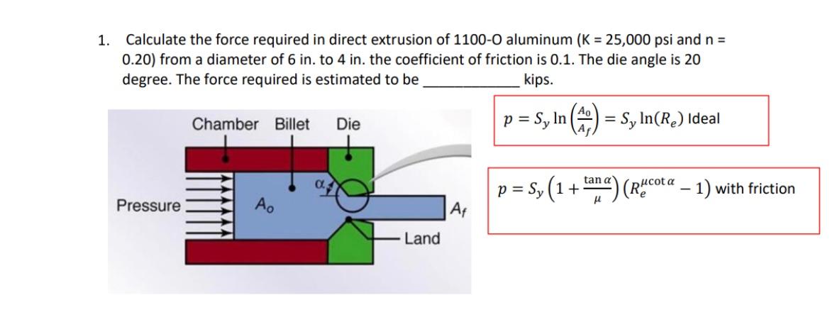 Solved 1. Calculate the force required in direct extrusion | Chegg.com