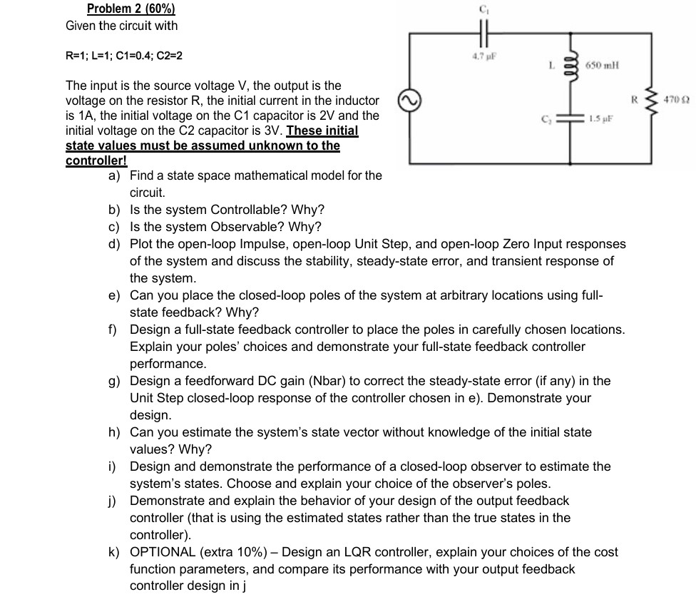 Solved Given the circuit withR=1;L=1;C1=0.4;C2=2The input is | Chegg.com