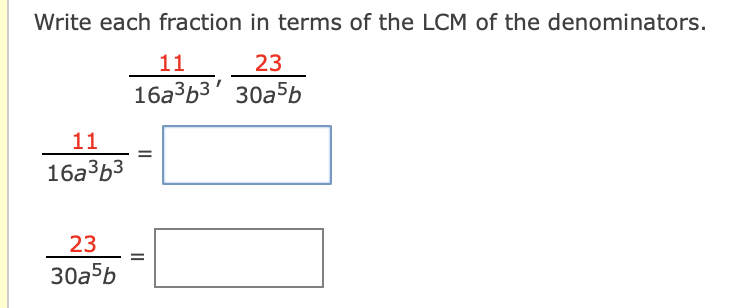 Solved Write each fraction in terms of the LCM of the | Chegg.com