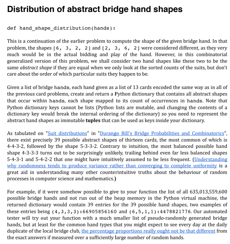 Solved Distribution of abstract bridge hand shapes def | Chegg.com