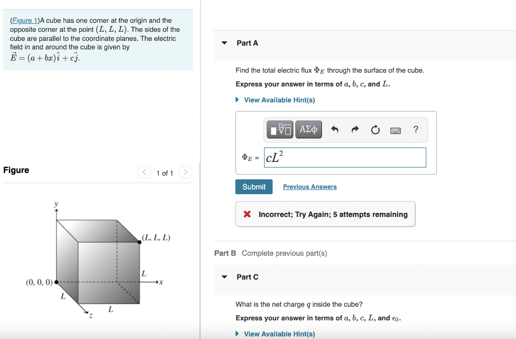 Solved (Figure 1)A cube has one corner at the origin and the | Chegg.com