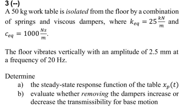 Solved A 50 kg work table is isolated from the floor by a | Chegg.com