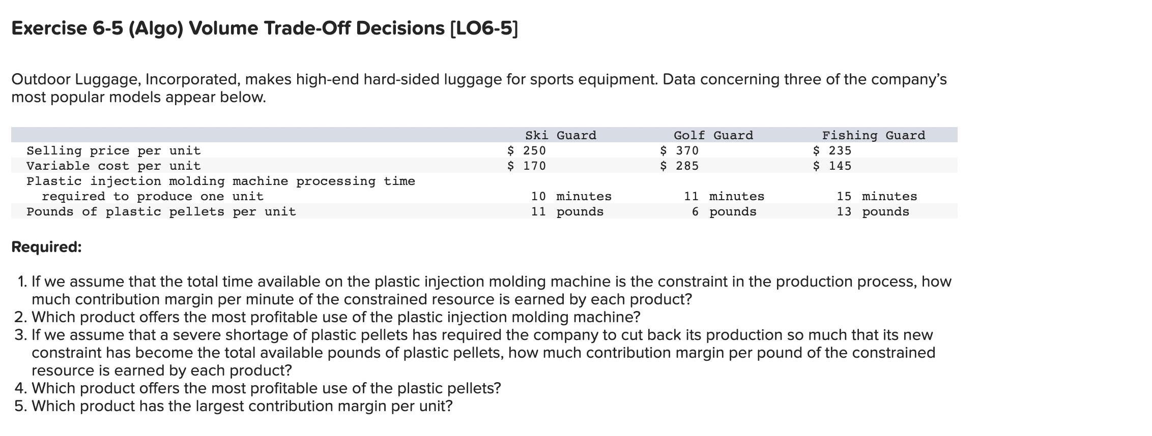 Solved Exercise 6-5 (Algo) Volume Trade-Off Decisions | Chegg.com