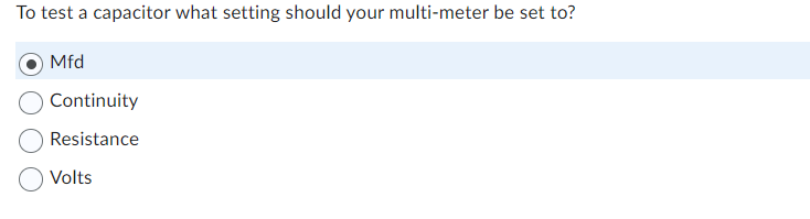 Solved To test a capacitor what setting should your | Chegg.com