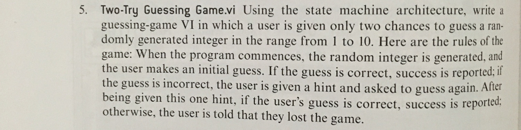 5. Two-Try Guessing Game.vi Using the state machine | Chegg.com