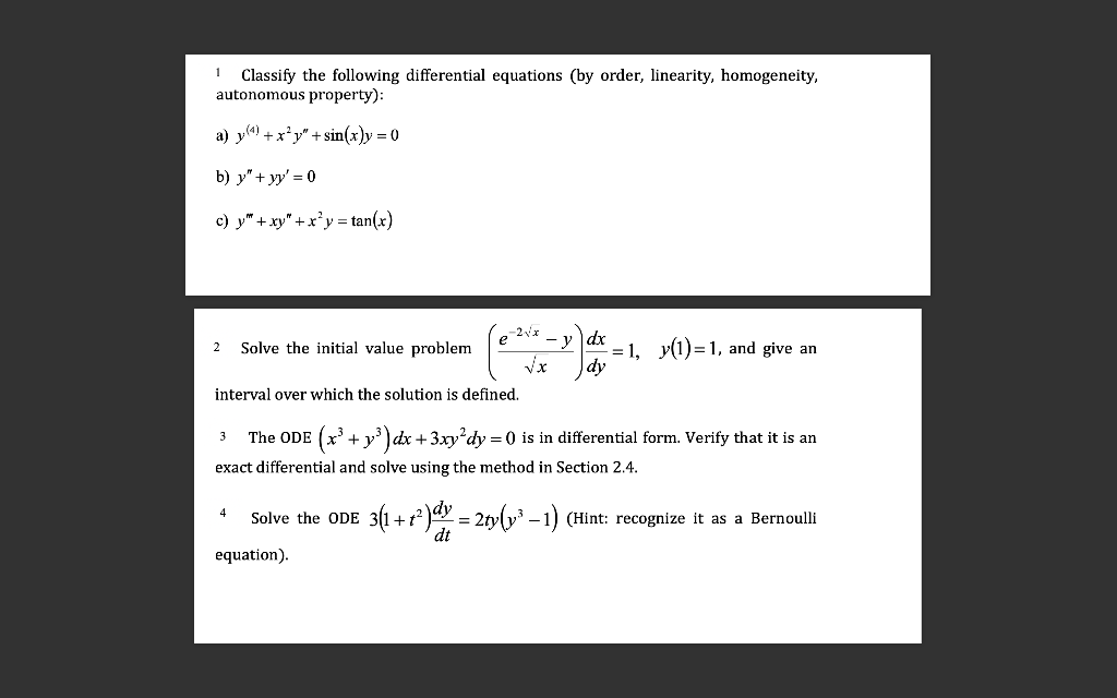 Solved 1 Classify the following differential equations (by | Chegg.com
