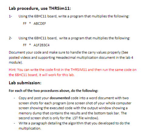 Solved Lab procedure, use THRSim11: 1- Using the 68HC11 | Chegg.com