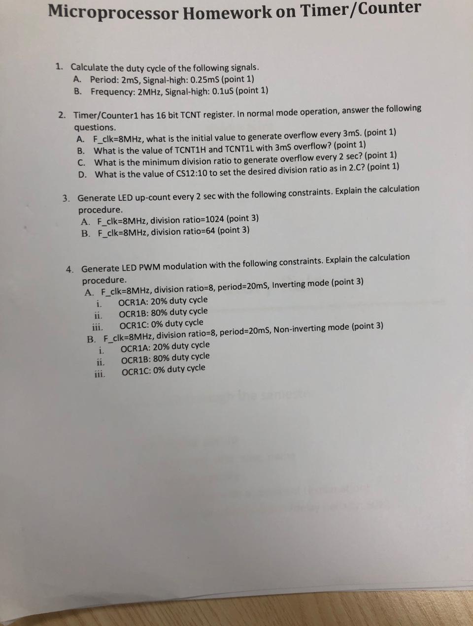 Microprocessor Homework on Timer/Counter 1. Calculate | Chegg.com